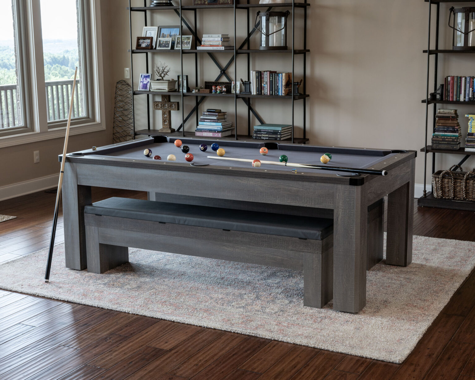 Rocky Mountain Nights 7 Ft Pool Table Set with Benches and Top