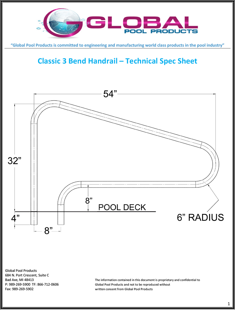 3 Bend Swimming Pool Handrail - Pool Warehouse