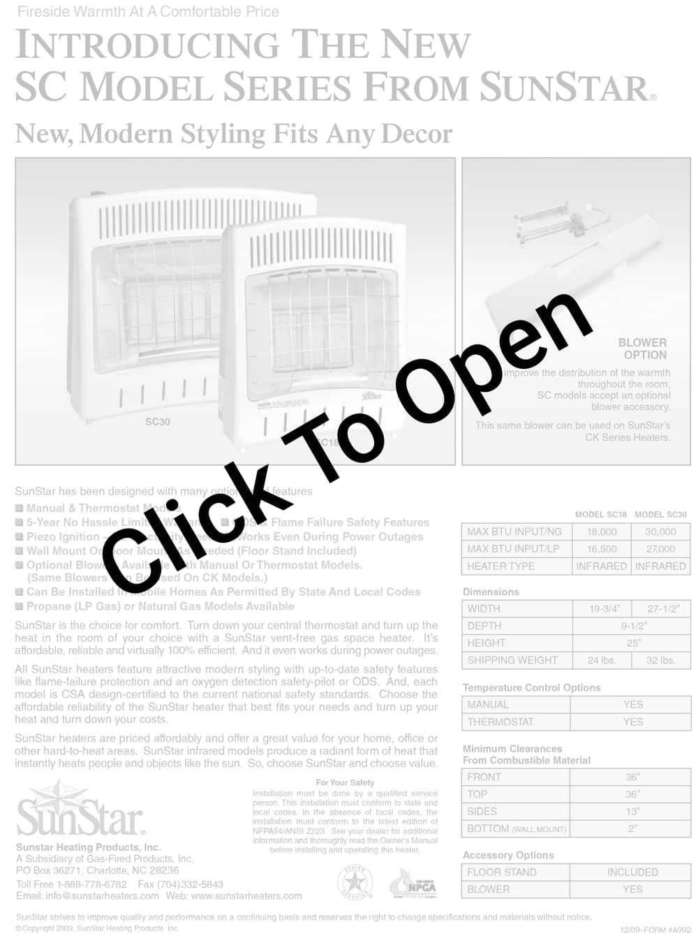 Sunstar SC30 Indoor Gas Heater