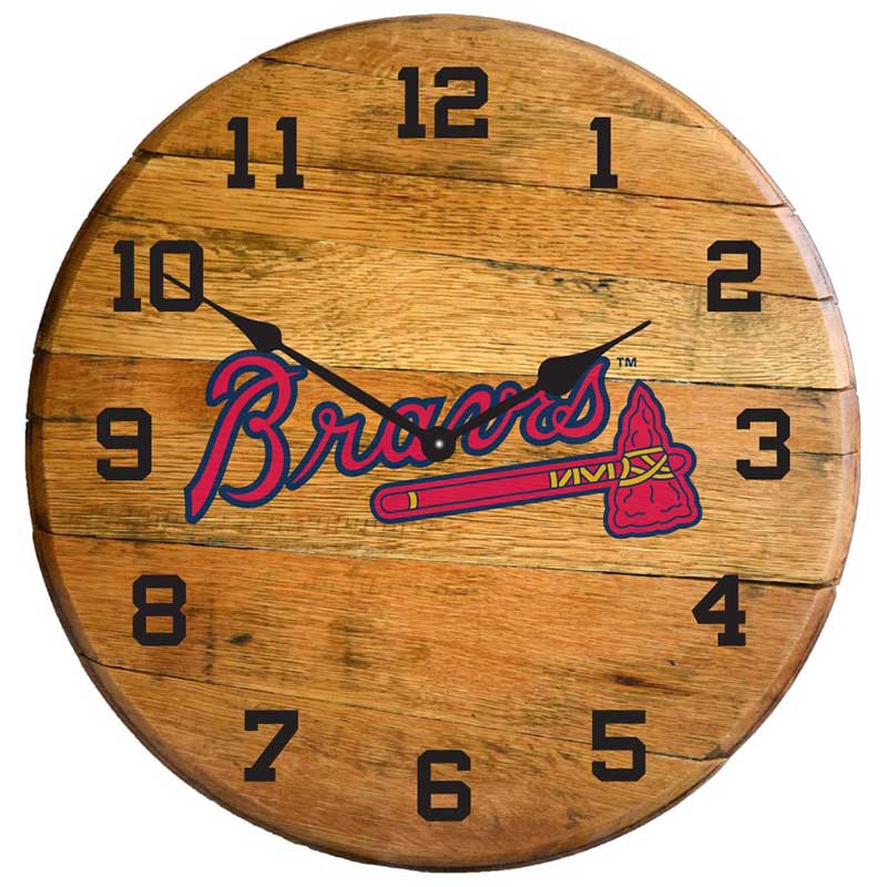 Imperial Atlanta Braves Oak Barrel Clock